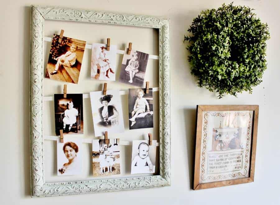 DIY Photo Clothesline Display: Using an Antique Frame • Adirondack Girl ...